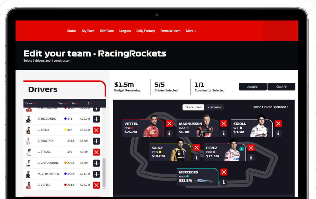 Fantasy Formula 1 App Development Cost and key Features